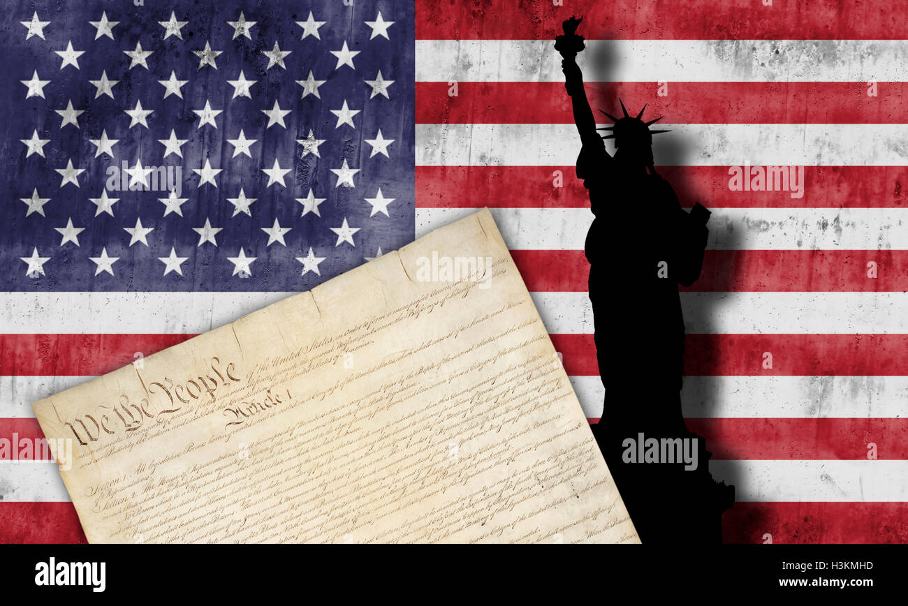 American flag with patriotic symbols of the United States of America ...