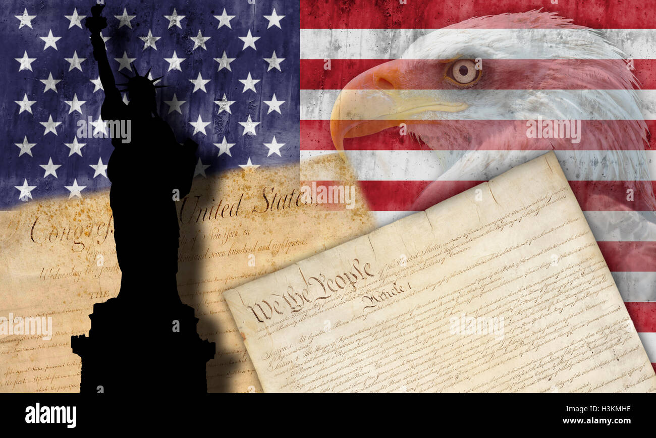 American flag with patriotic symbols of the United States of America ...
