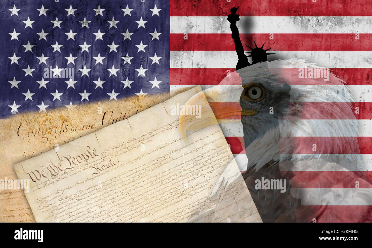 American flag with patriotic symbols of the United States of America ...