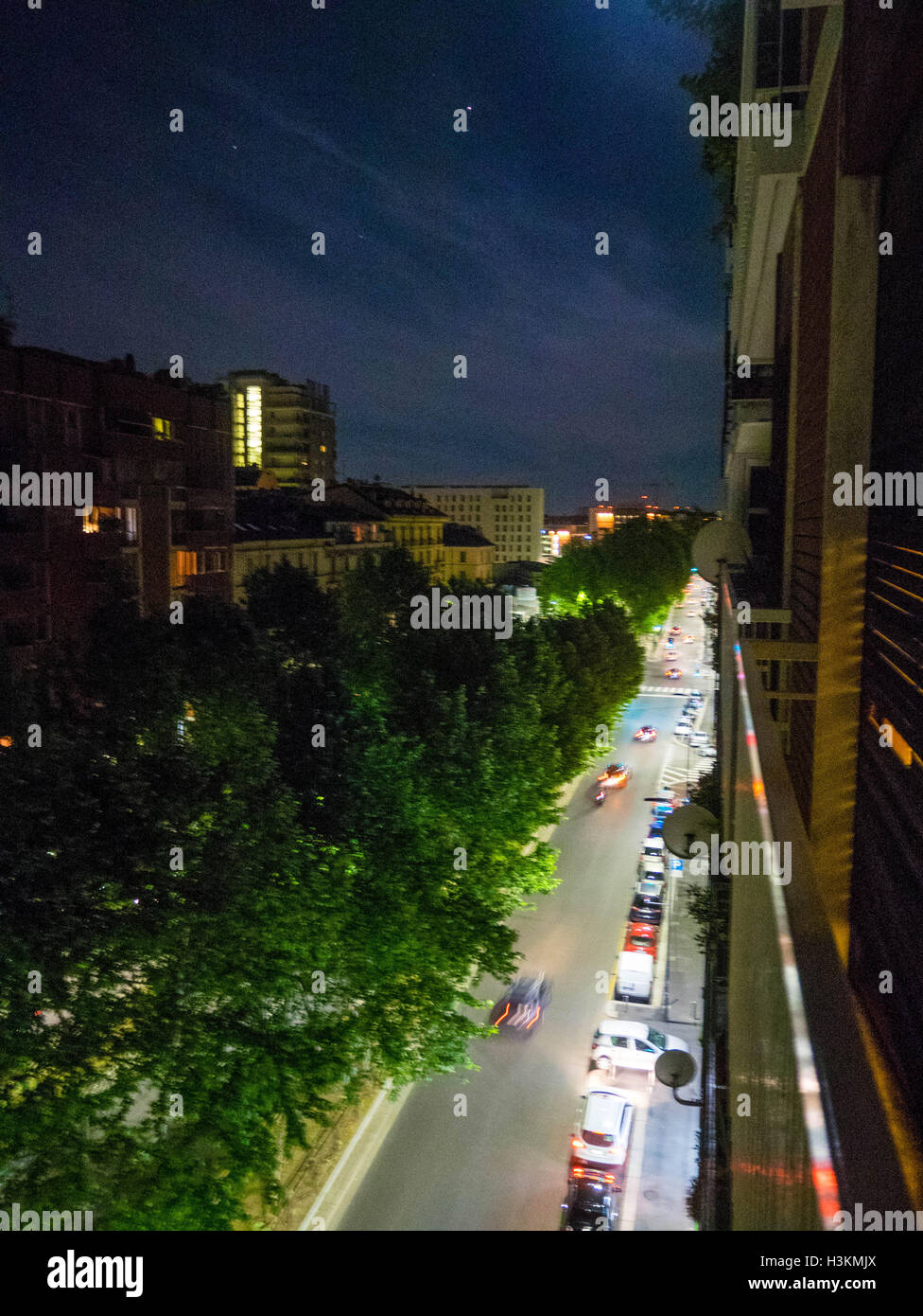 Street view down through the hotel window in italy during night Stock ...