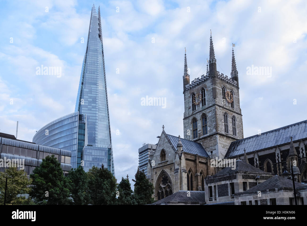 The Shard with the Southwark Cathedral, London, England, UK Stock Photo ...