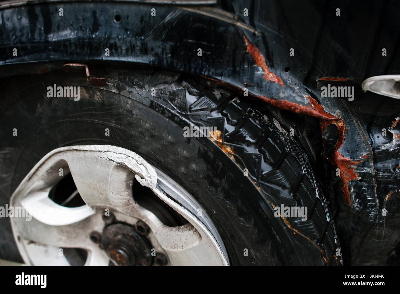 Car after accident. Front end of a vehicle after a car accident Stock ...