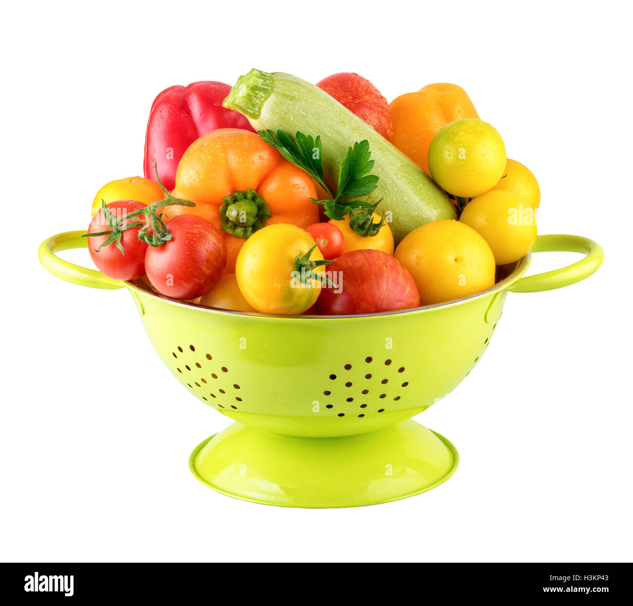 Green Colander with Fresh Vegatables Vegan Cooking Concept Stock Photo ...