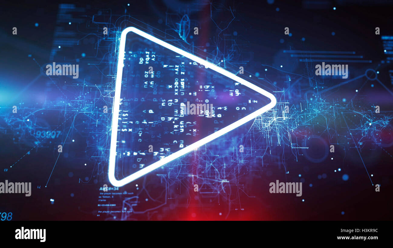 Play button icon on a Modern Cyber Background Stock Photo - Alamy