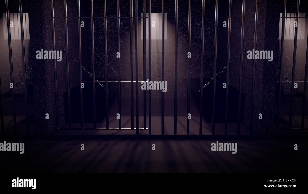 A corridor in a prison at night showing jail cells Stock Photo - Alamy