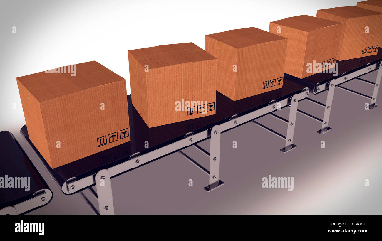 Shipping Boxes On A Conveyor Belt/ Shipping Merchandise. Concept Stock ...