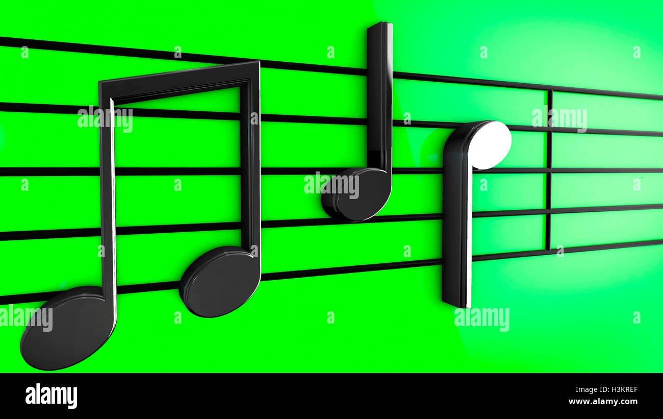 3D Music notes on staves on green background Stock Photo - Alamy