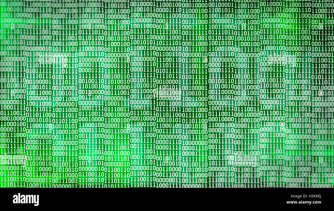 binary code screen listing table on green background Stock Photo - Alamy