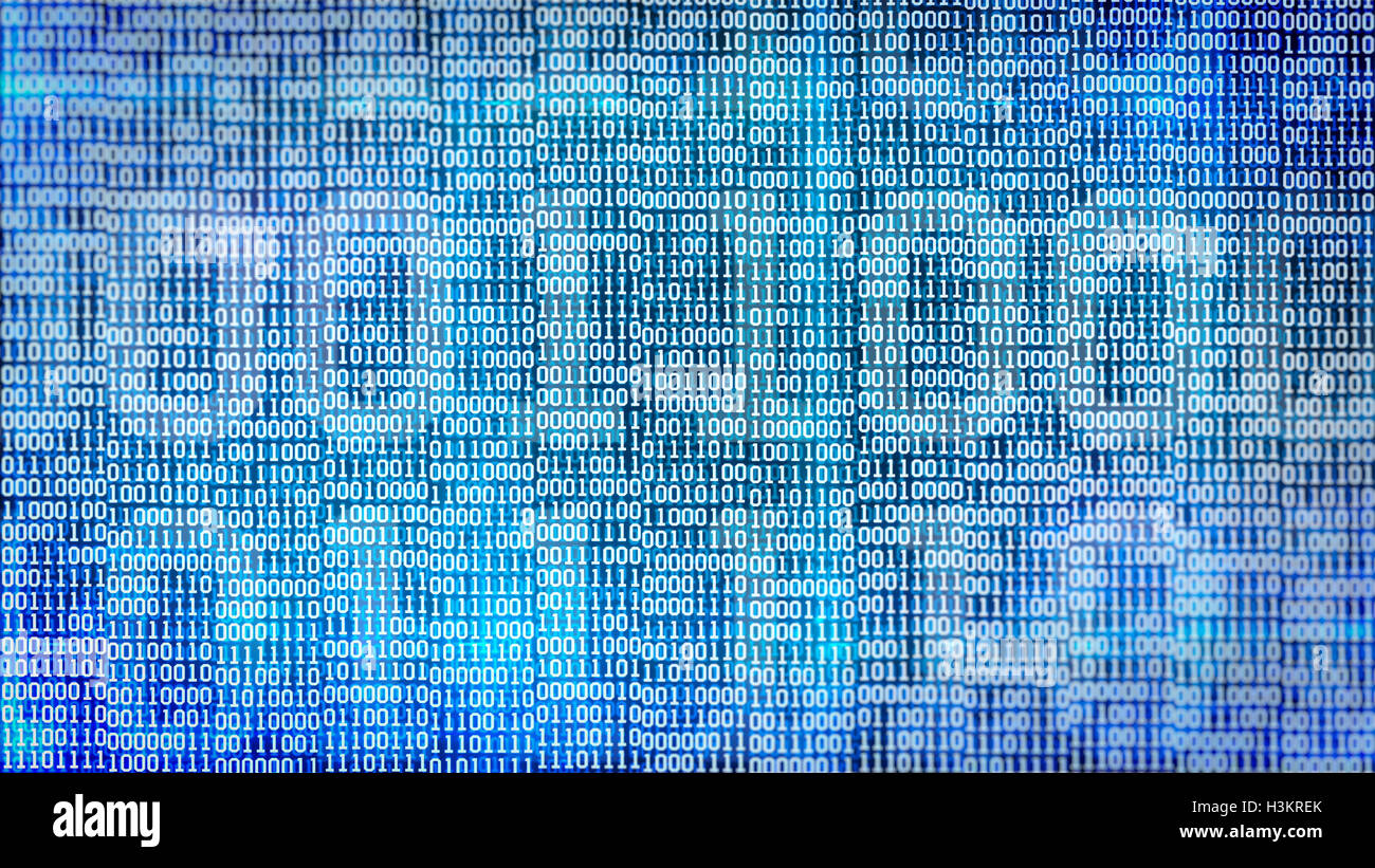 binary code screen listing table on blue background Stock Photo - Alamy