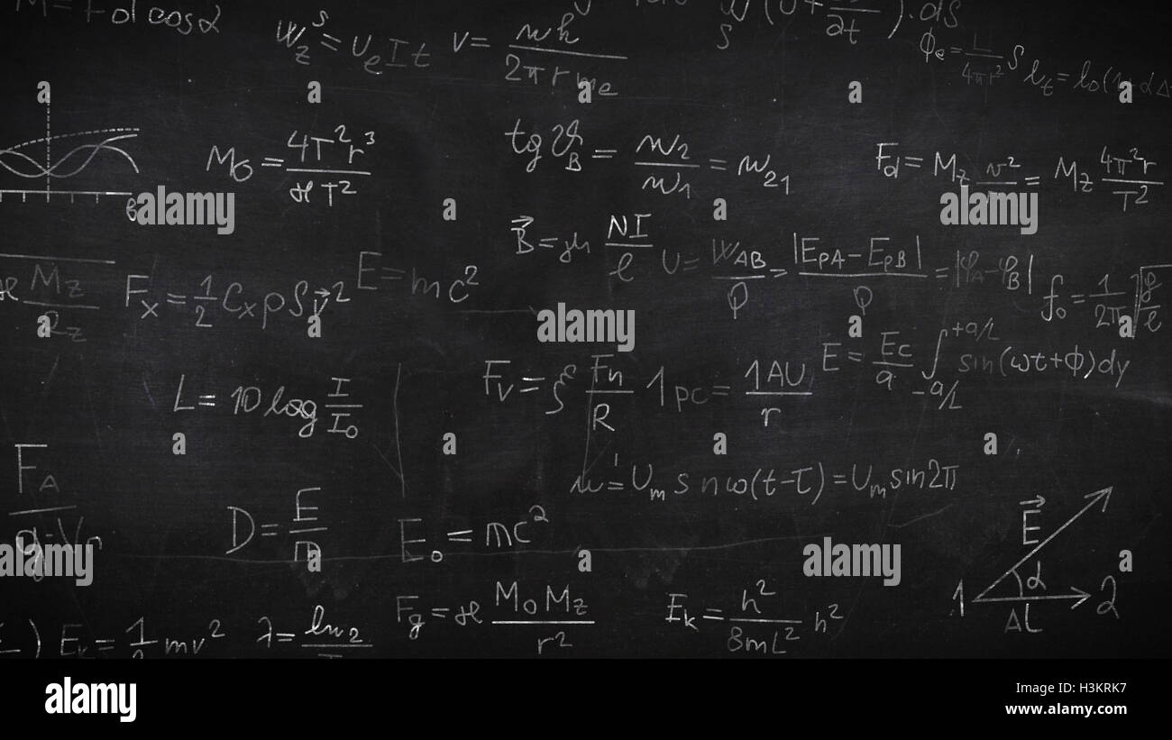 Blackboard with physical equations and formulas. 2d illustration Stock ...