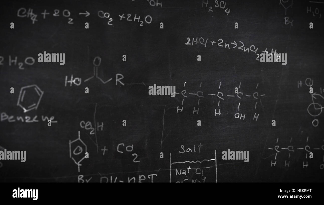 Chemical formulas on black background. Depth of fields Stock Photo - Alamy