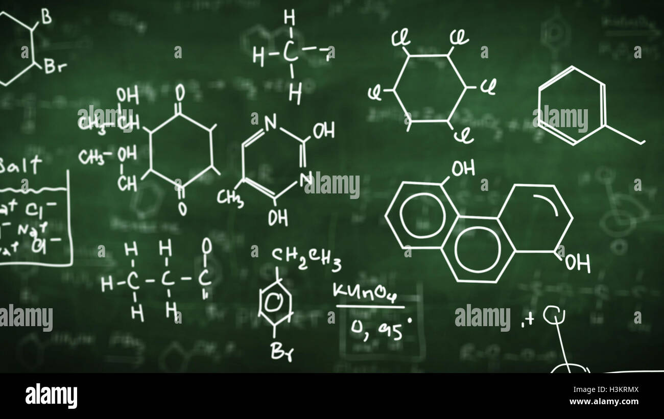 Chemical formulas on green background. Science concept Stock Photo - Alamy