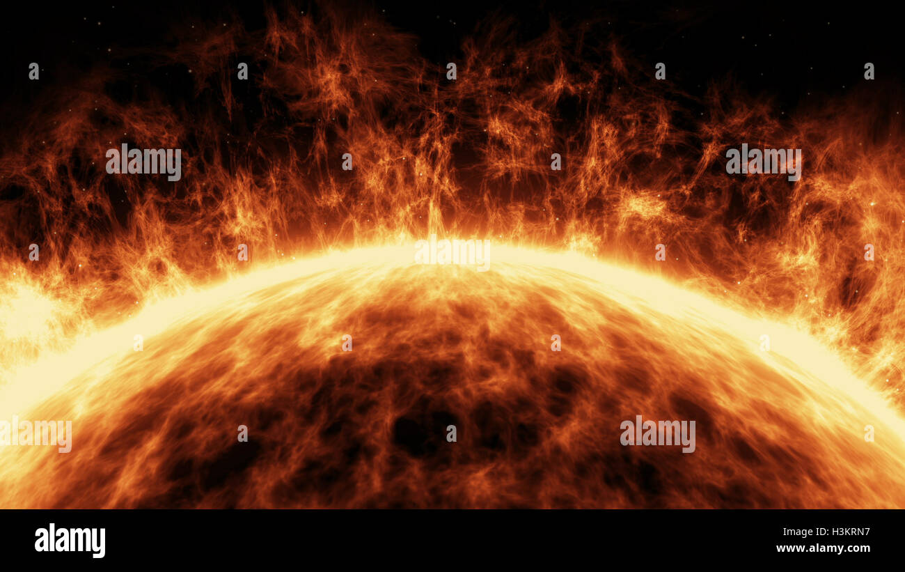 Sun surface with solar flares against a black background Stock Photo ...