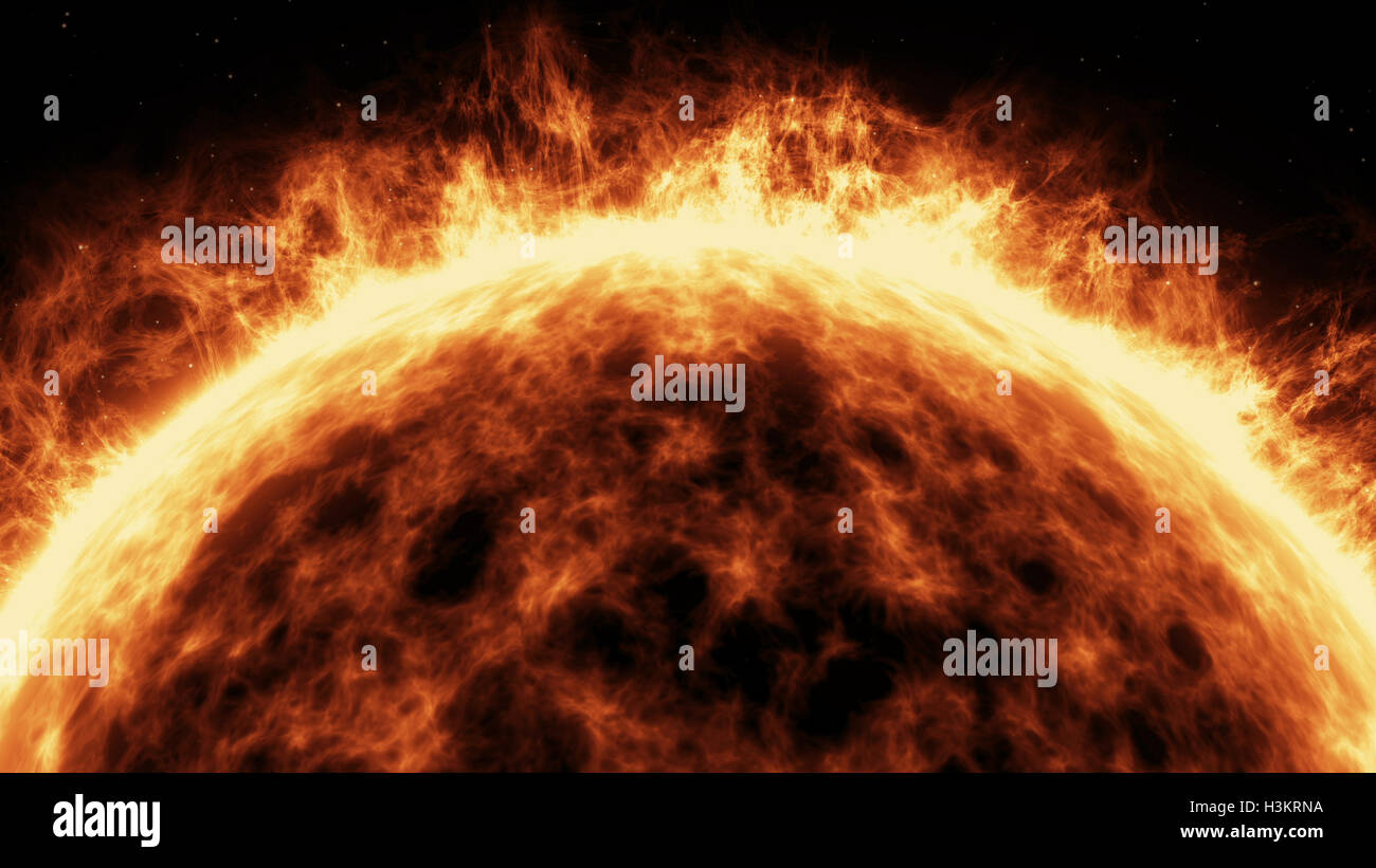 A bright blazing planet with hot flares on a dark backgrounds Stock ...