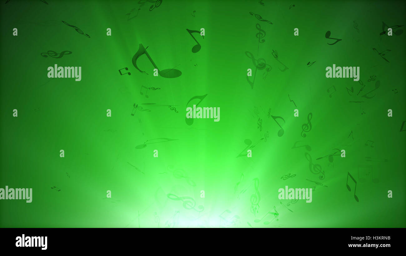 Illustration of Music notes fly out from bottom of screen. Green Color ...