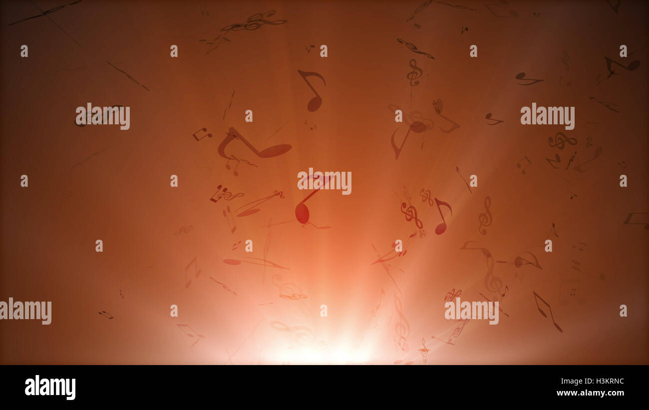 Illustration of Music notes fly out from bottom of screen. Orange Color ...