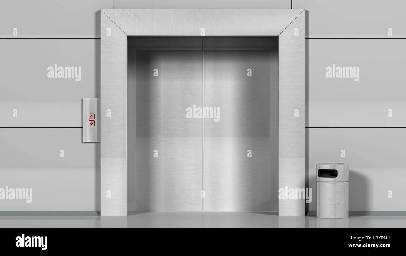 3d rendering of Realistic chrome metal office building elevator Stock ...