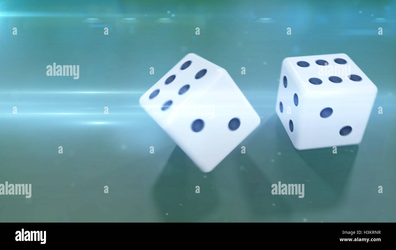 Rolling two white dices with a green background closeup Stock Photo - Alamy