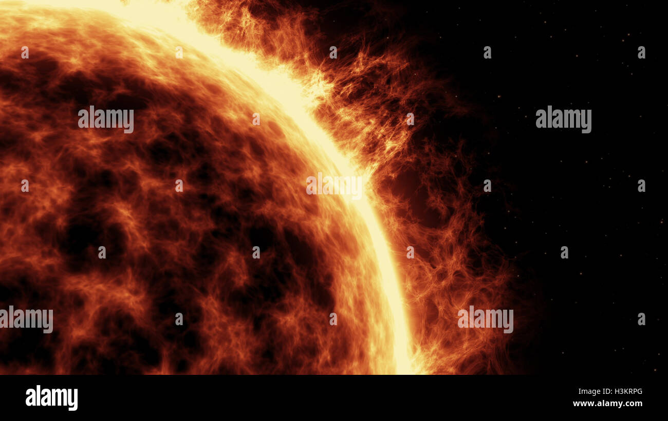 Sun surface with solar flares with a black background. Abstraction ...