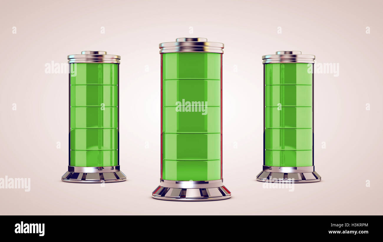 Three glass battery are charged. Isolated. White background Stock Photo ...