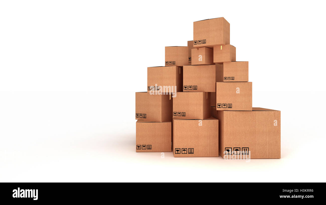 Stacks of cardboard boxes isolated on white background Stock Photo - Alamy