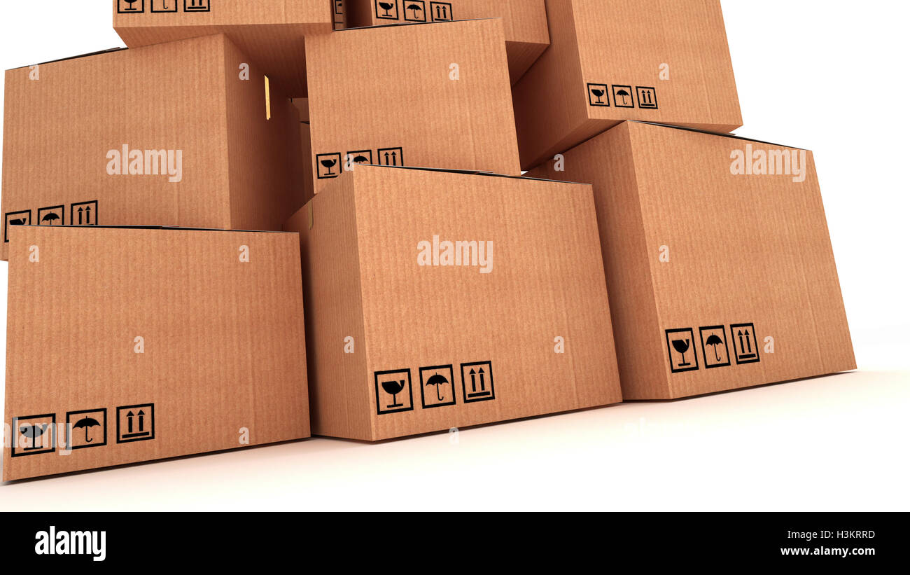 collection of various cardboard boxes on white background. closeup ...