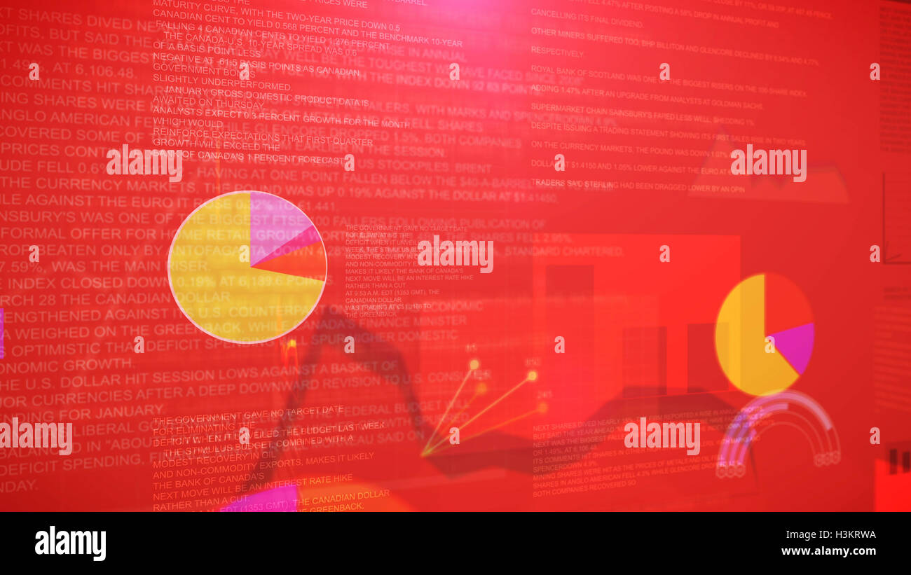 Financial graphs analysis. Colourefull diagrams and cureves with red ...