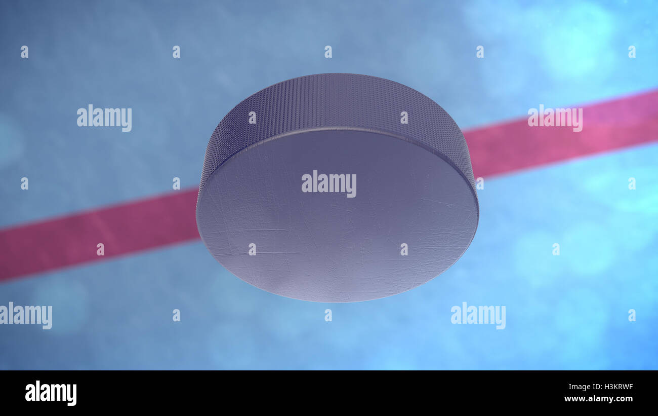 3D rendering. Hockey Puck is falling on an ice field Stock Photo - Alamy