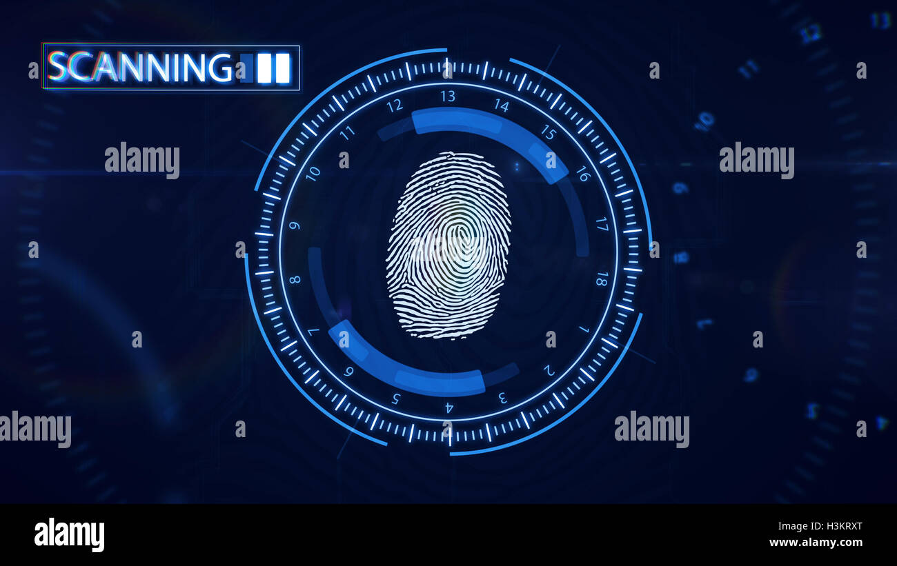 3D rendering of Abstract Fingerprint Scanning.Technology Concept. Blue ...