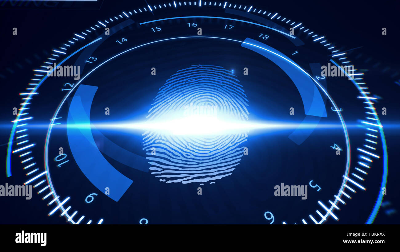 3D rendering of Abstract Fingerprint Scanning.Technology Concept. Blue ...