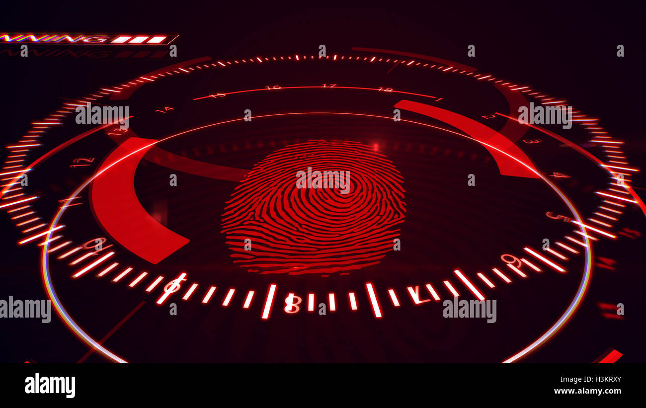 3D rendering of Fingerprint scanning technology. Red color Stock Photo ...