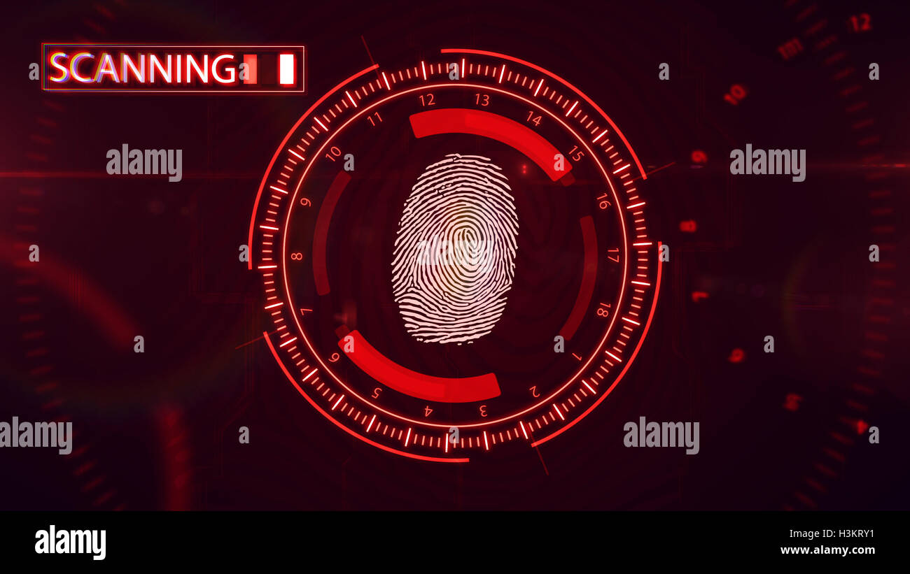 3D rendering of Fingerprint scanning technology. Red color Stock Photo ...