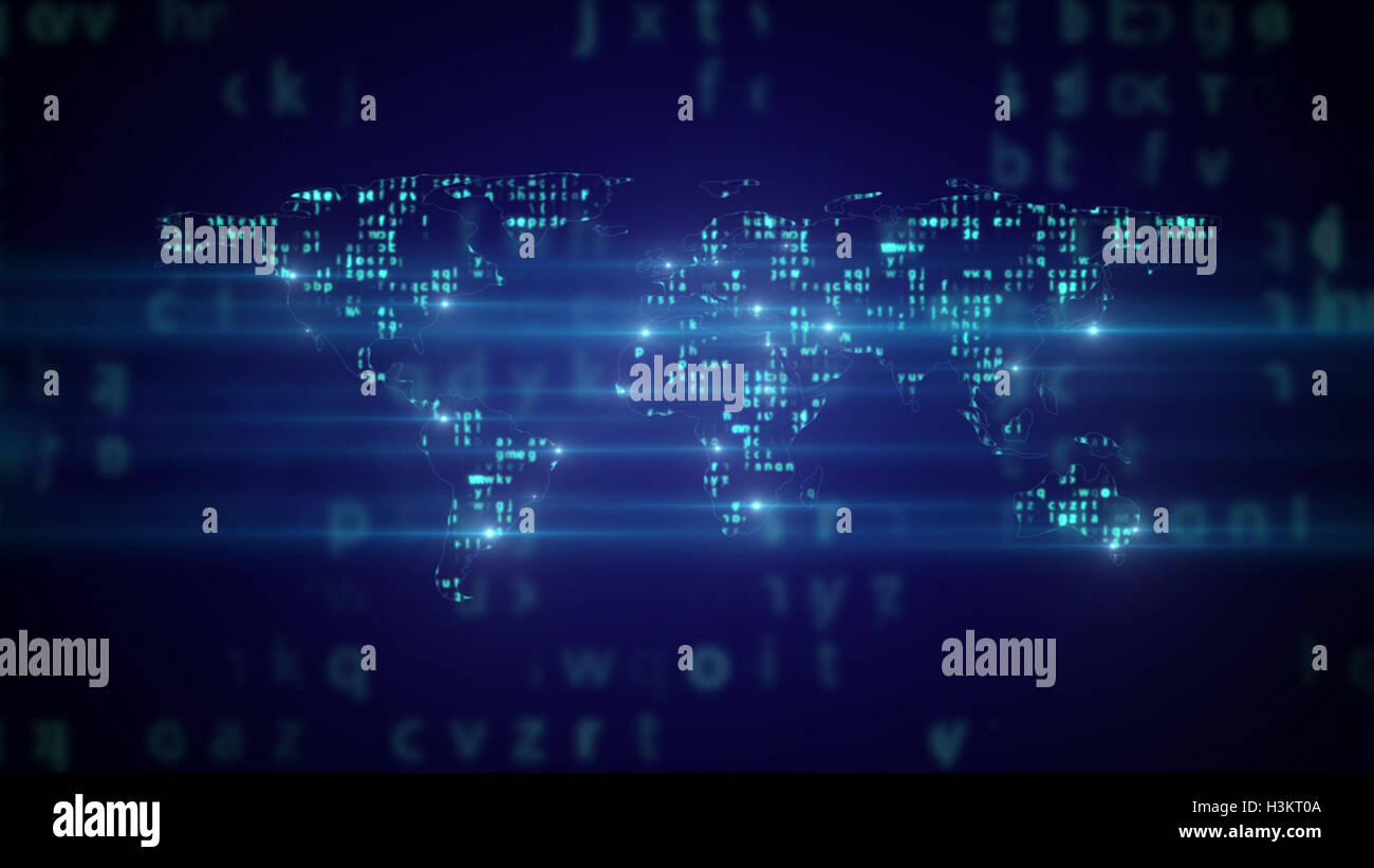 Major cities blinking on world map. Binary code background Stock Photo ...