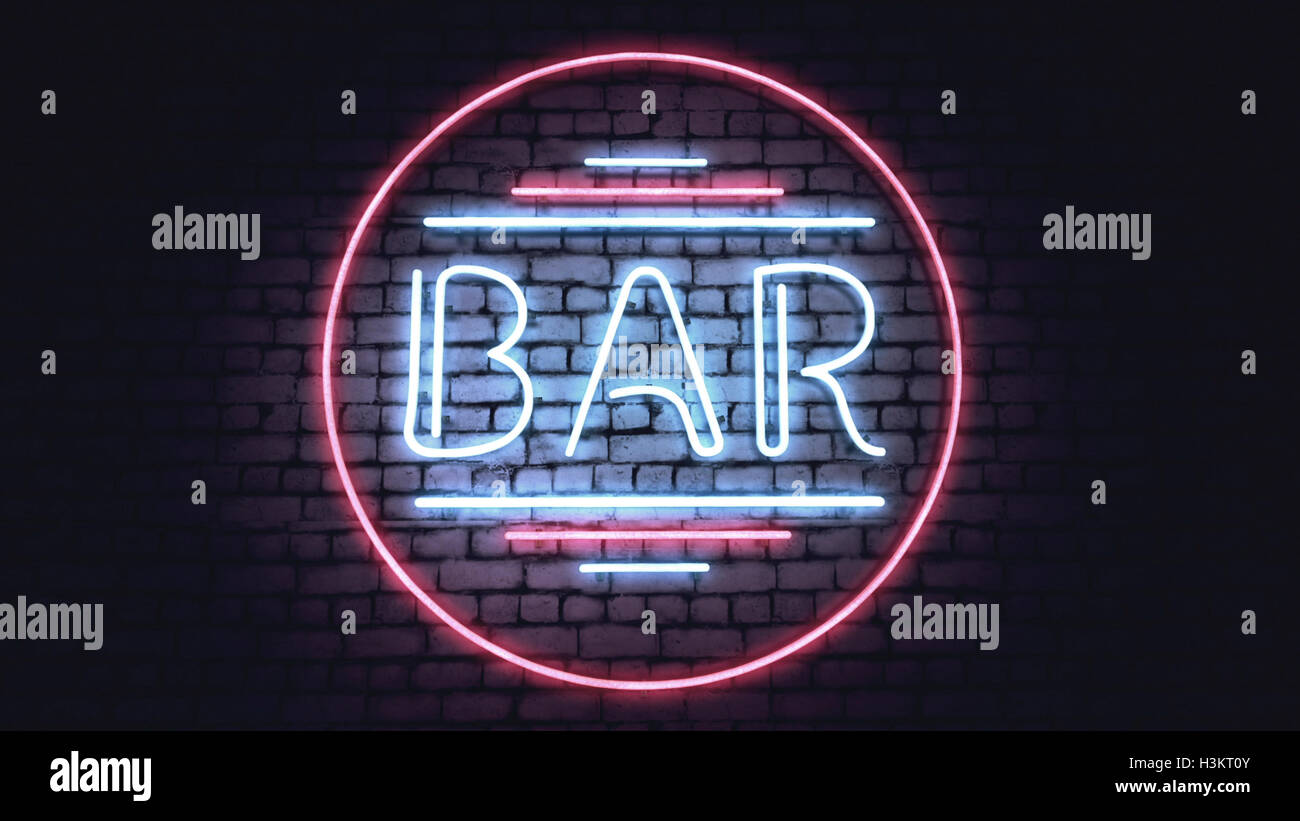 Bar sign on a white brick wall. Illustration Stock Photo - Alamy