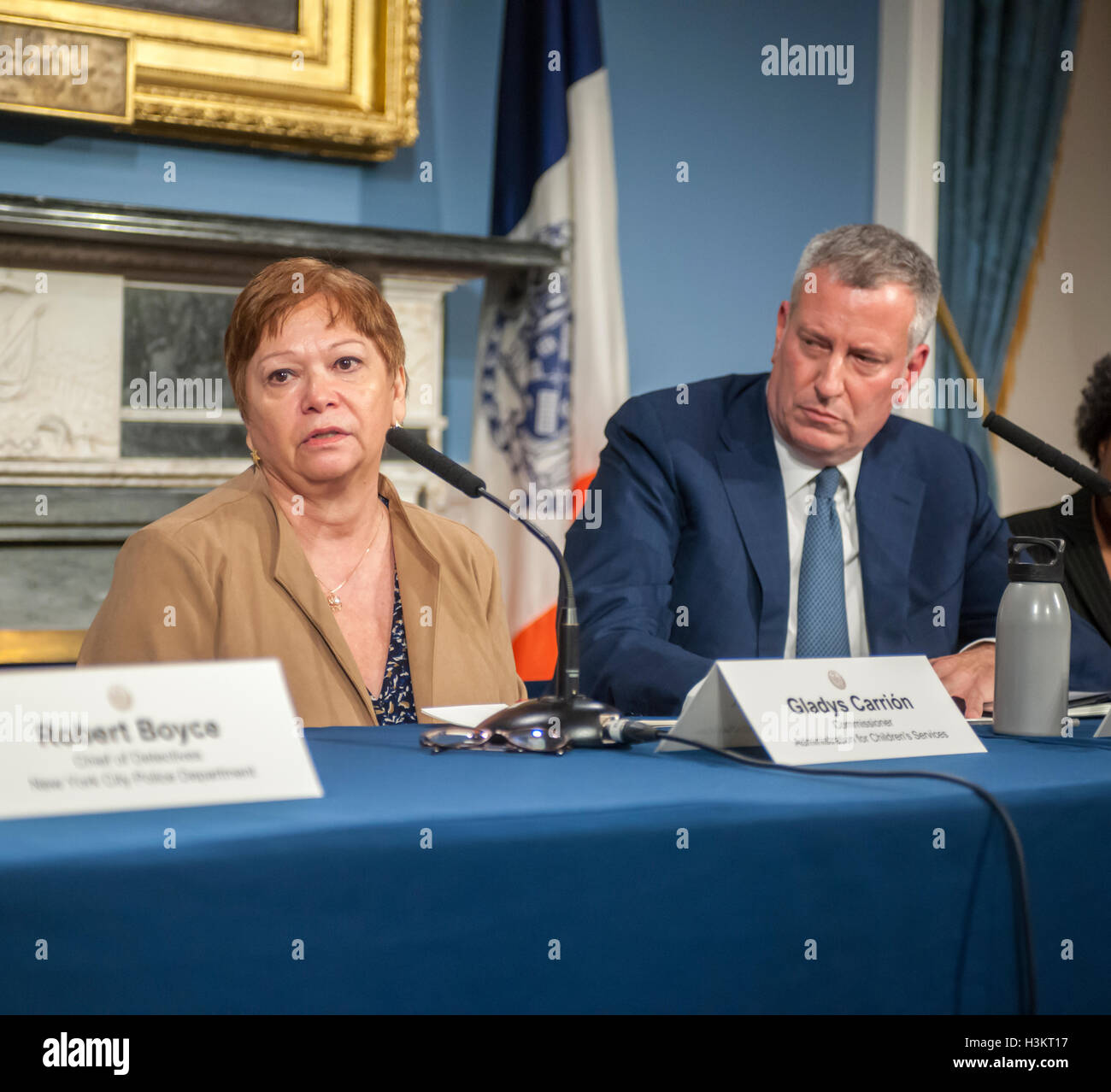 New York Mayor Bill de Blasio, right, with Gladys Carrión, Commissioner ...