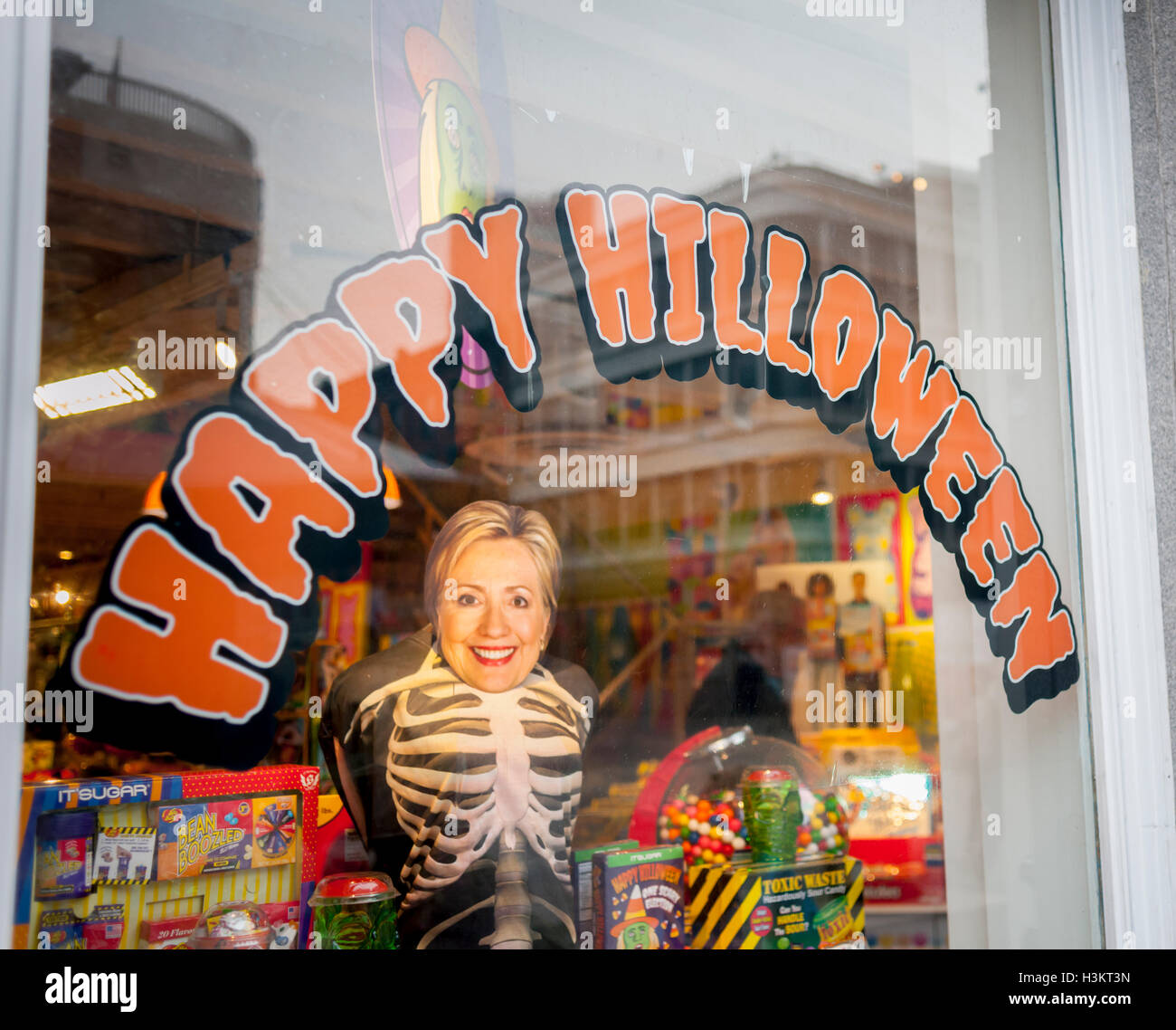 The window display of an It'Sugar store in New York is decorated for ...
