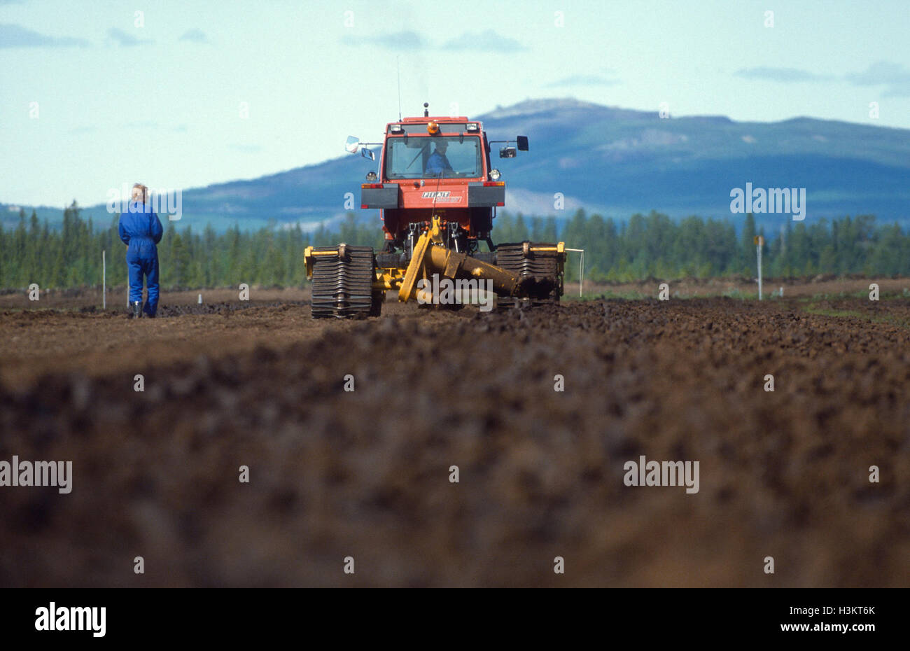 PEAT BOG where the tractor turns up peat for energy and heat Stock ...