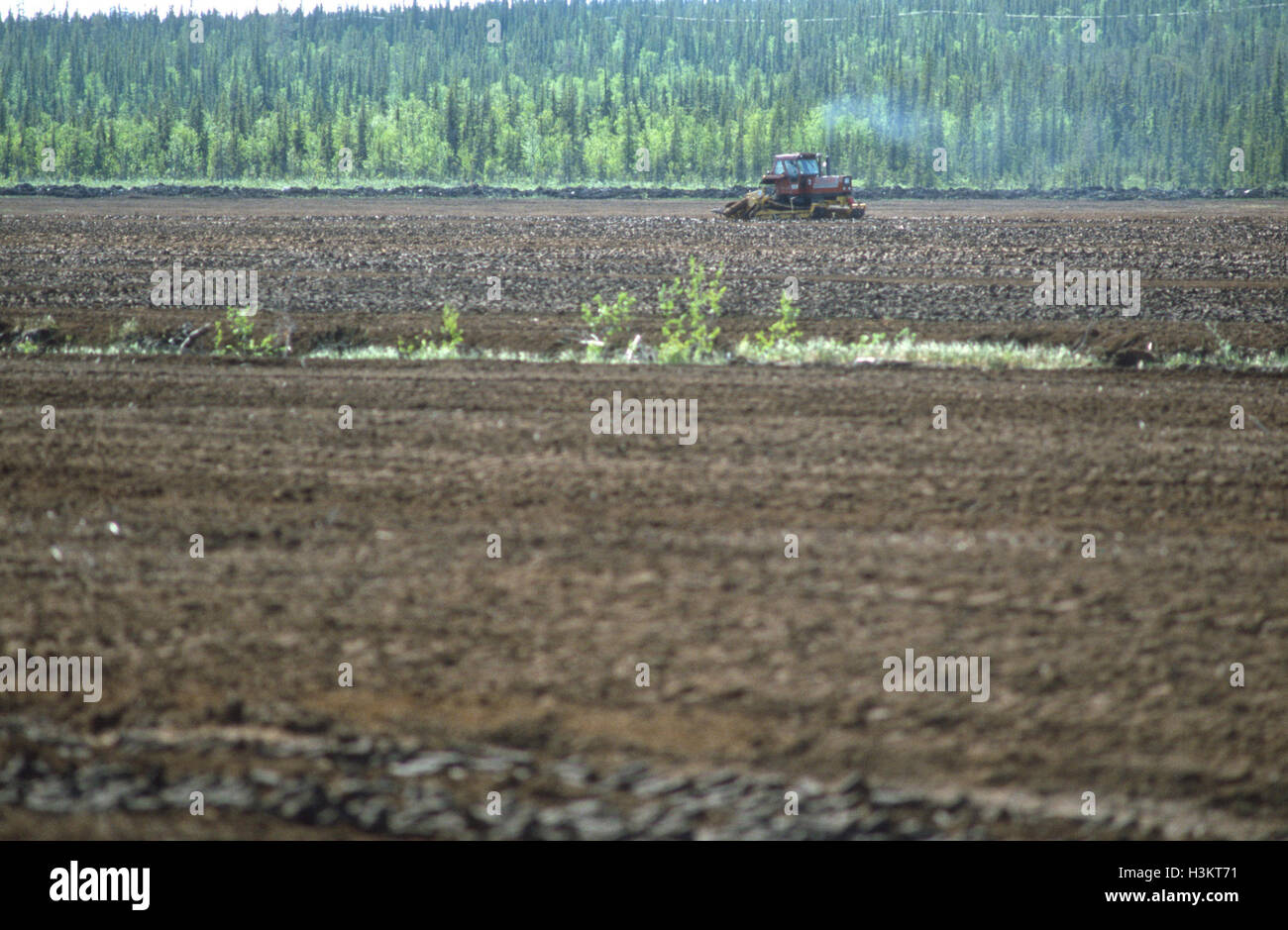 PEAT BOG where the tractor turns up peat for energy and heat Stock ...
