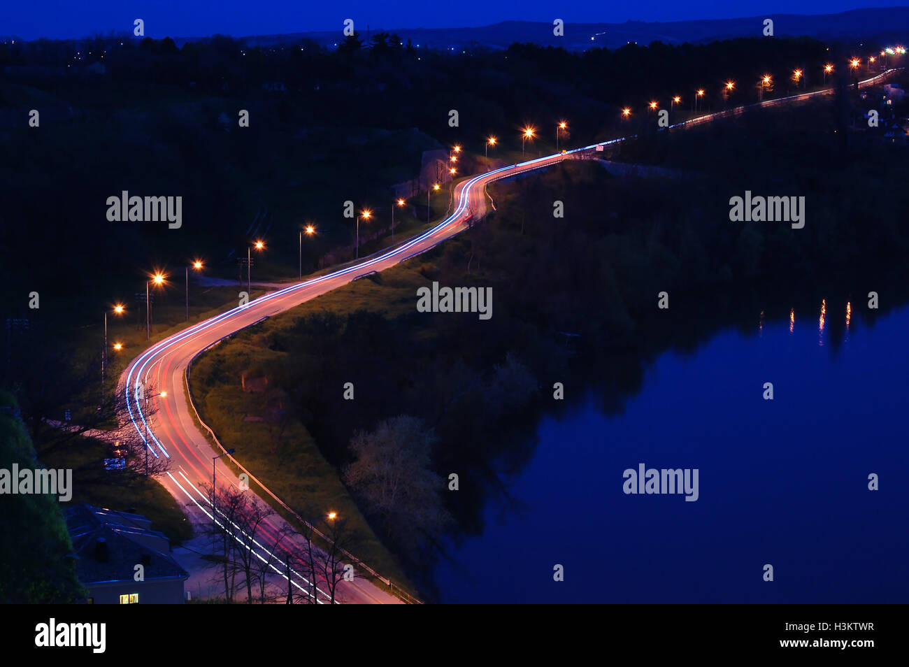 Photo of the fortress,road and Danube river at Novi Sad taken by night ...