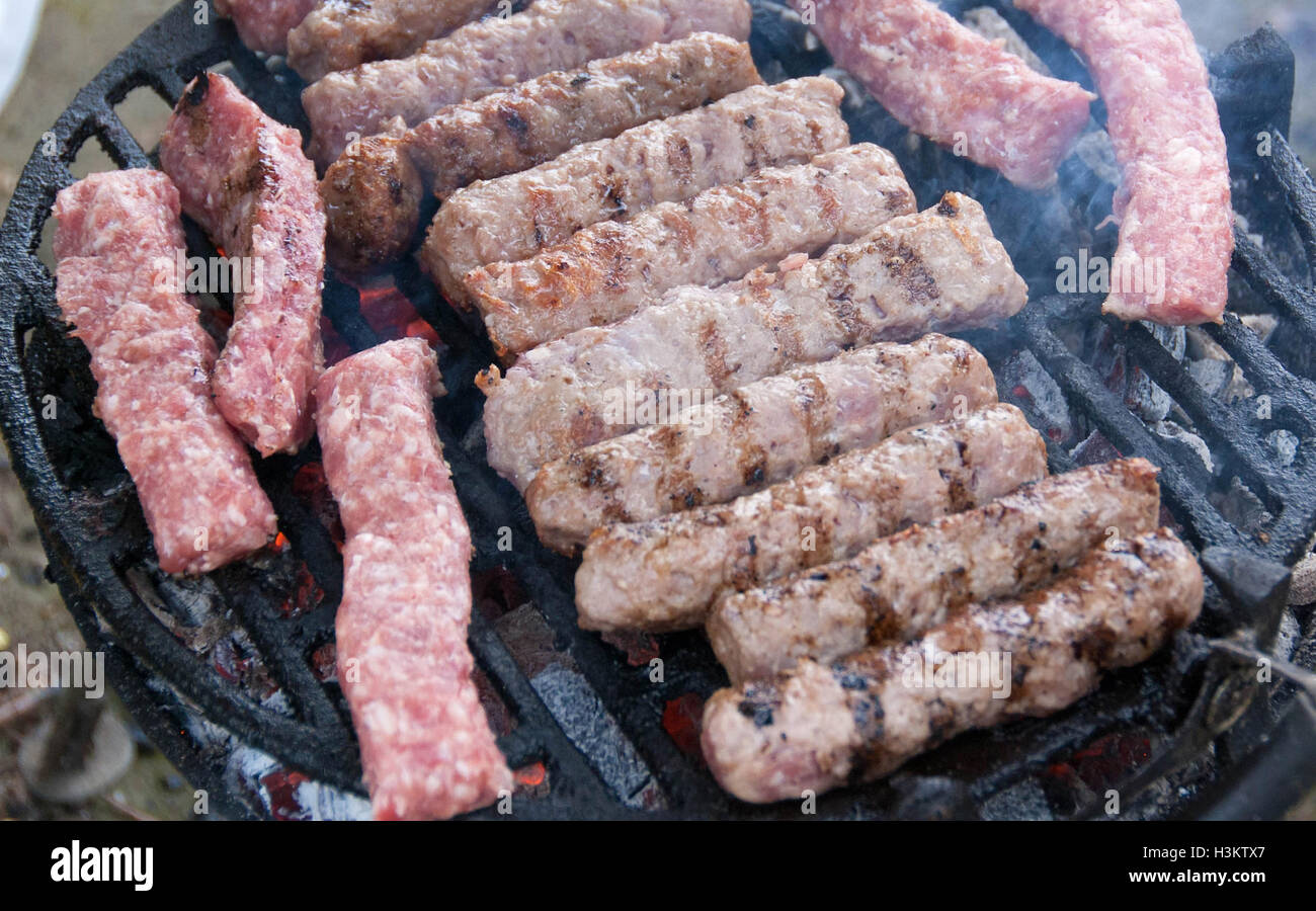 The specialty of the Balkan countries, roasted kebabs on the grill ...
