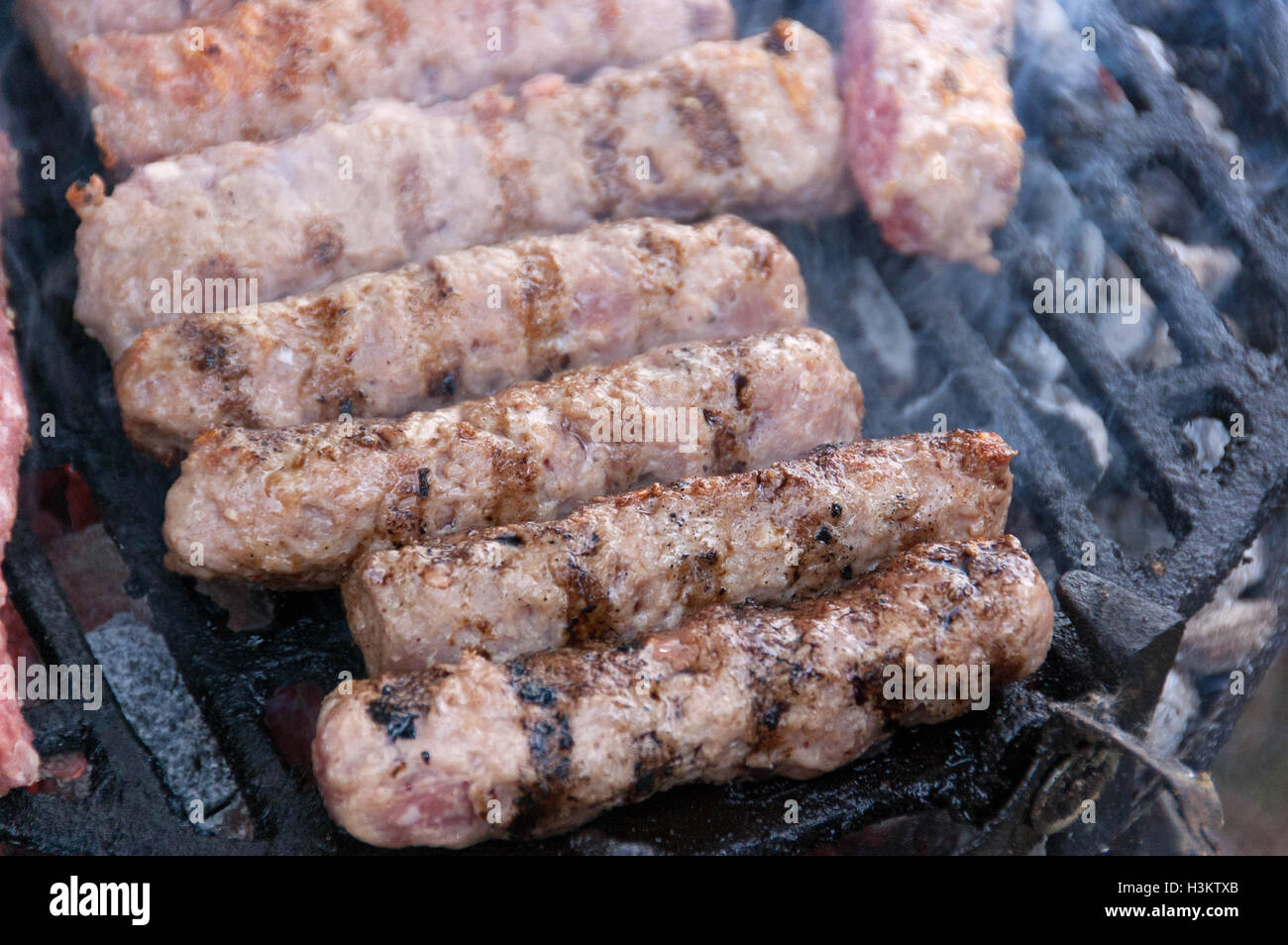 The specialty of the Balkan countries, roasted kebabs on the grill ...