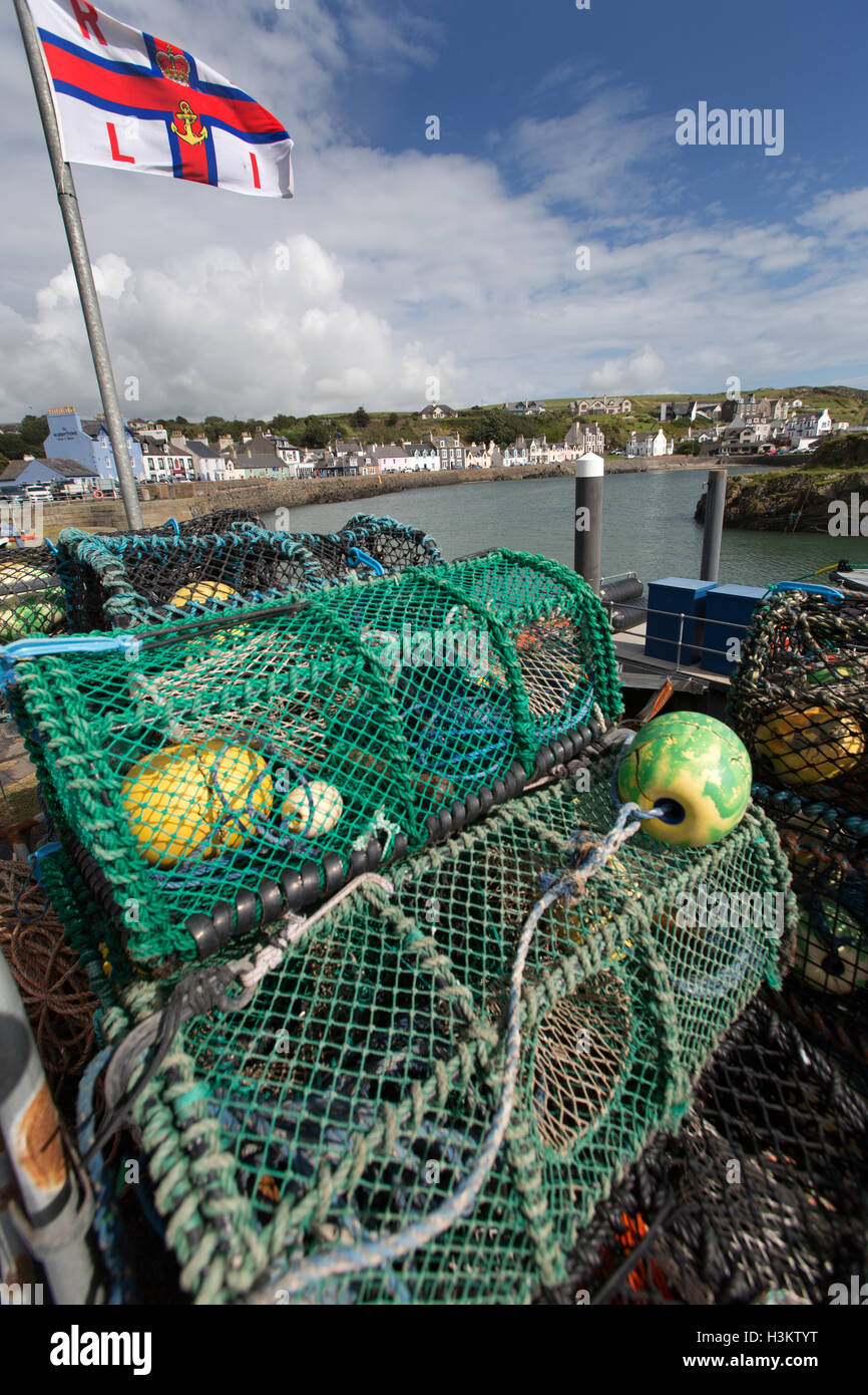 Portpatrick, Scotland. Picturesque view of lobster pots at Portpatrick ...