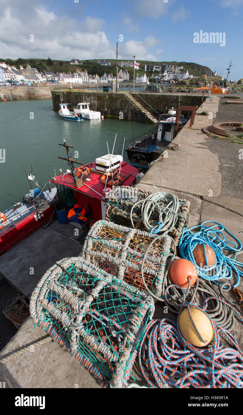 Portpatrick, Scotland. Picturesque view of lobster pots at Portpatrick ...