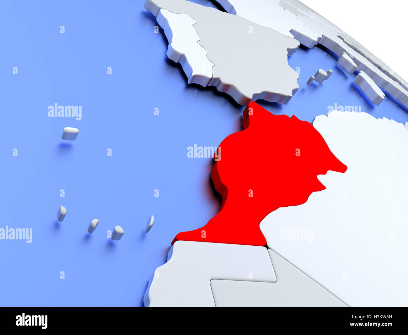 Map of Morocco on elegant silver 3D globe with blue oceans. 3D ...