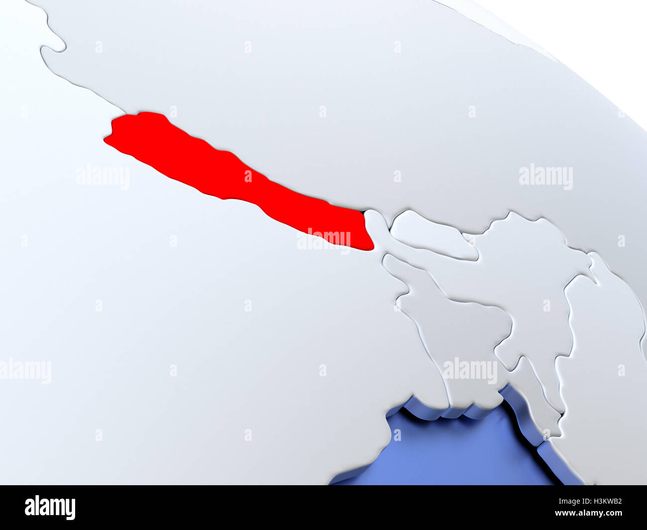 Map of Nepal on elegant silver 3D globe with blue oceans. 3D ...