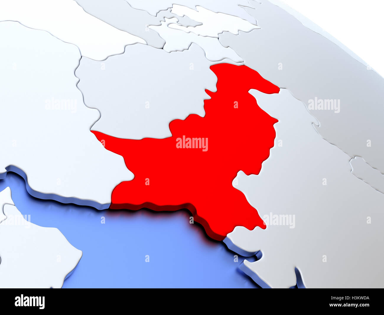 Map of Pakistan on elegant silver 3D globe with blue oceans. 3D ...