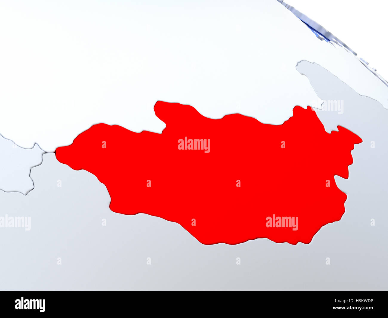 Map of Mongolia on elegant silver 3D globe with blue oceans. 3D illustration Stock Photo - Alamy