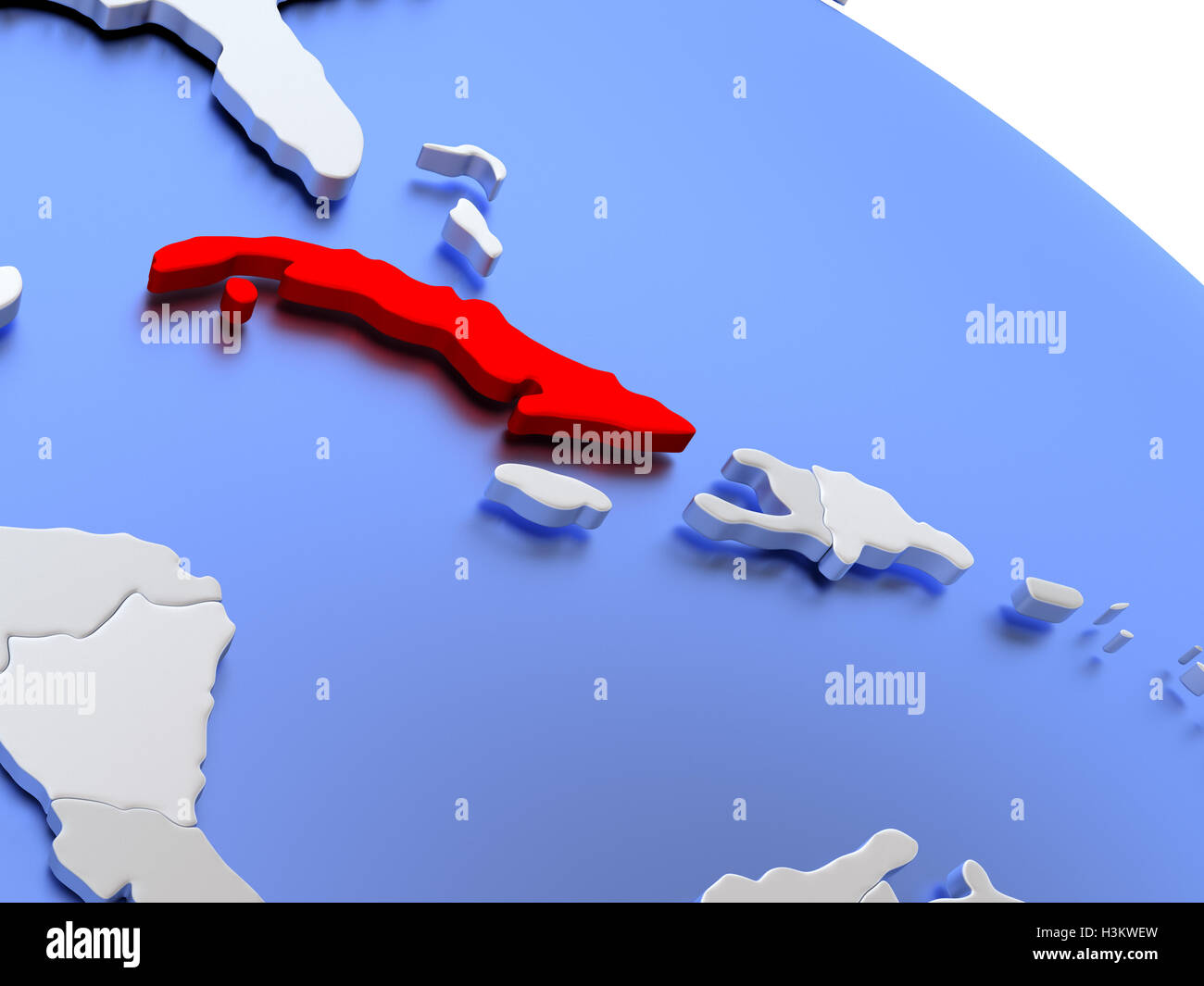 Map of Cuba on elegant silver 3D globe with blue oceans. 3D ...