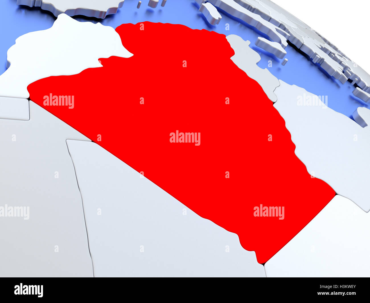 Map of Algeria on elegant silver 3D globe with blue oceans. 3D ...
