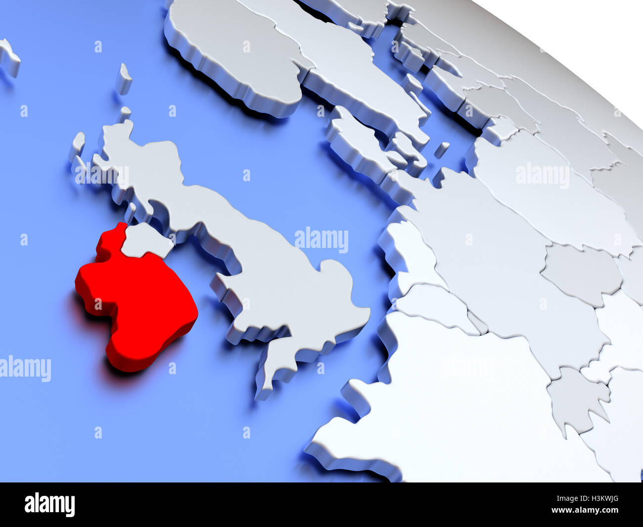 Map of Ireland on elegant silver 3D globe with blue oceans. 3D ...